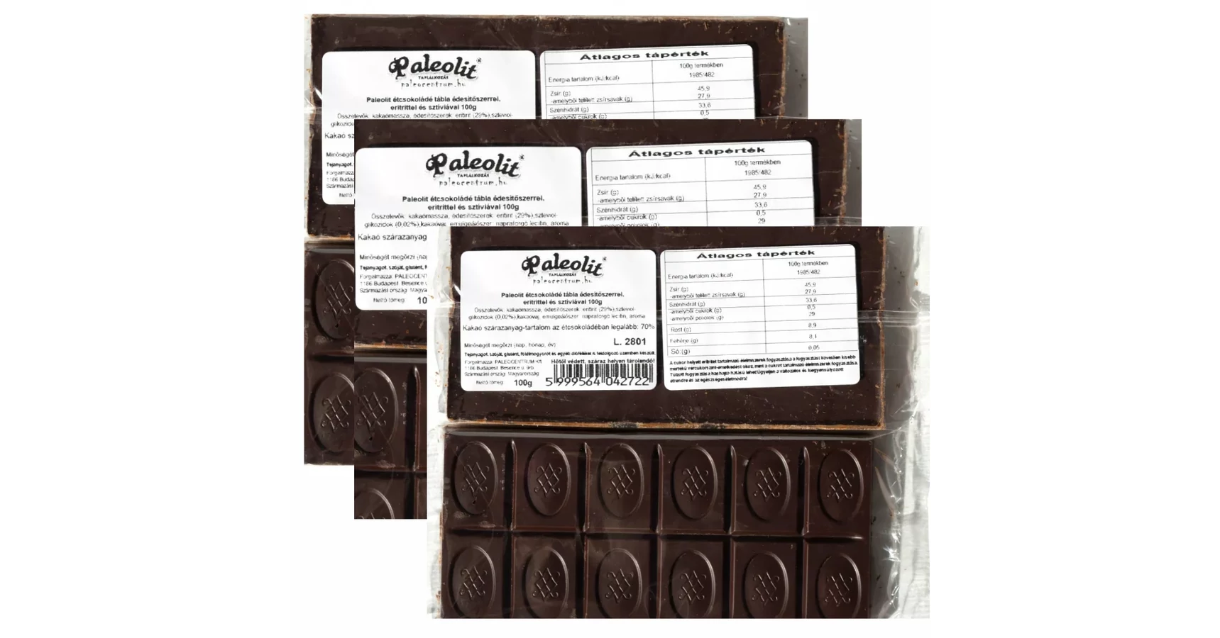 Paleolit Étcsokoládé 100 g – 70% kakaó, édesítőszerrel készült