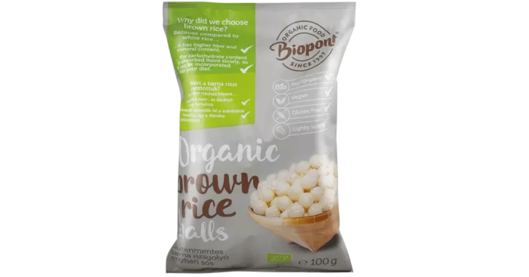 Biopont Extrudált Barna Rizsgolyó, enyhén sós 100 g – Natur Reform