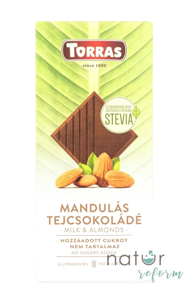 Torras Stevia Mandulás tejcsokoládé hozzáadott cukor nélkül 100 g